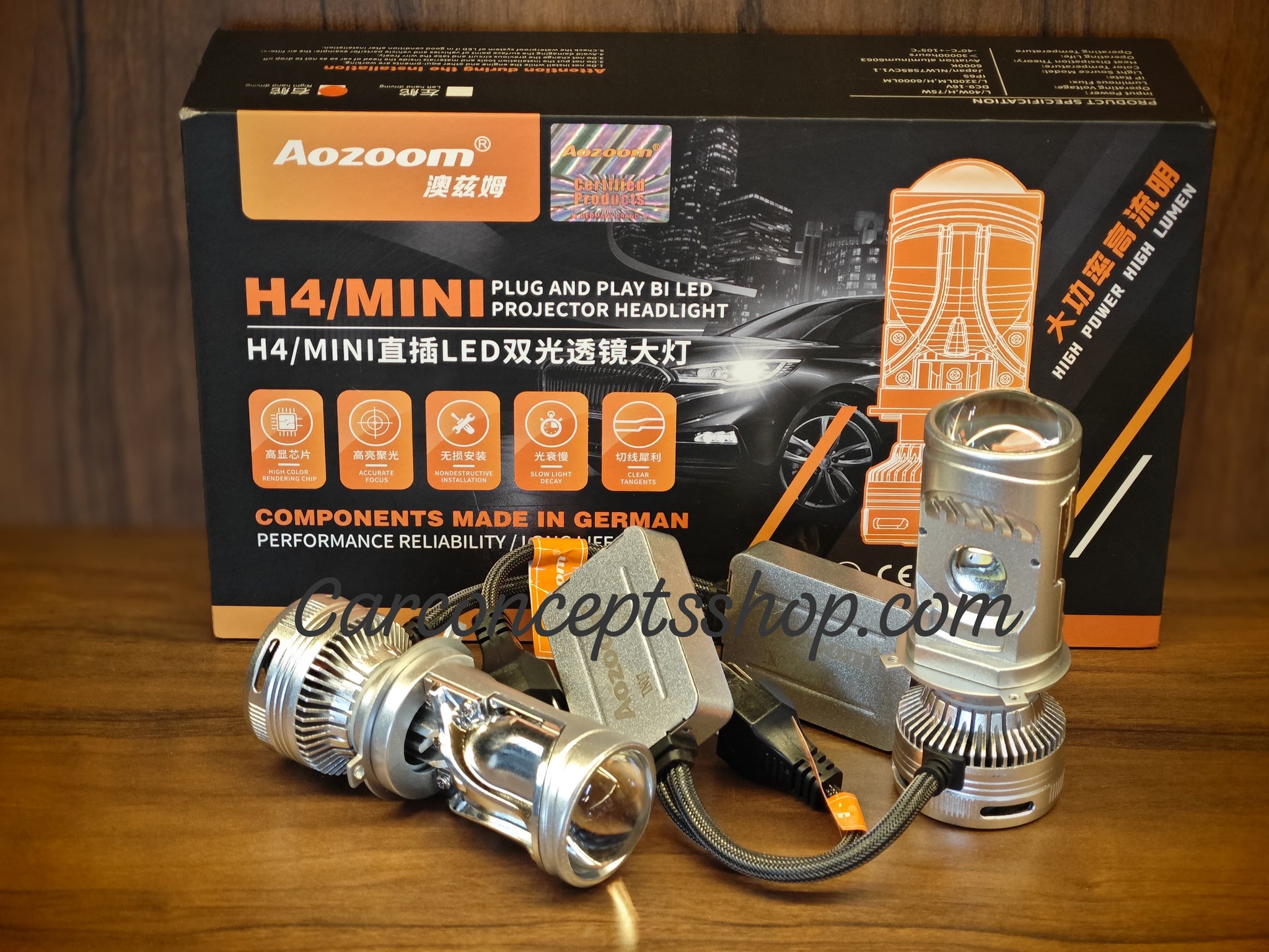 Aozoom H4 mini led projector lens ALH-01C-H4 75 watts – Car Concepts Shop