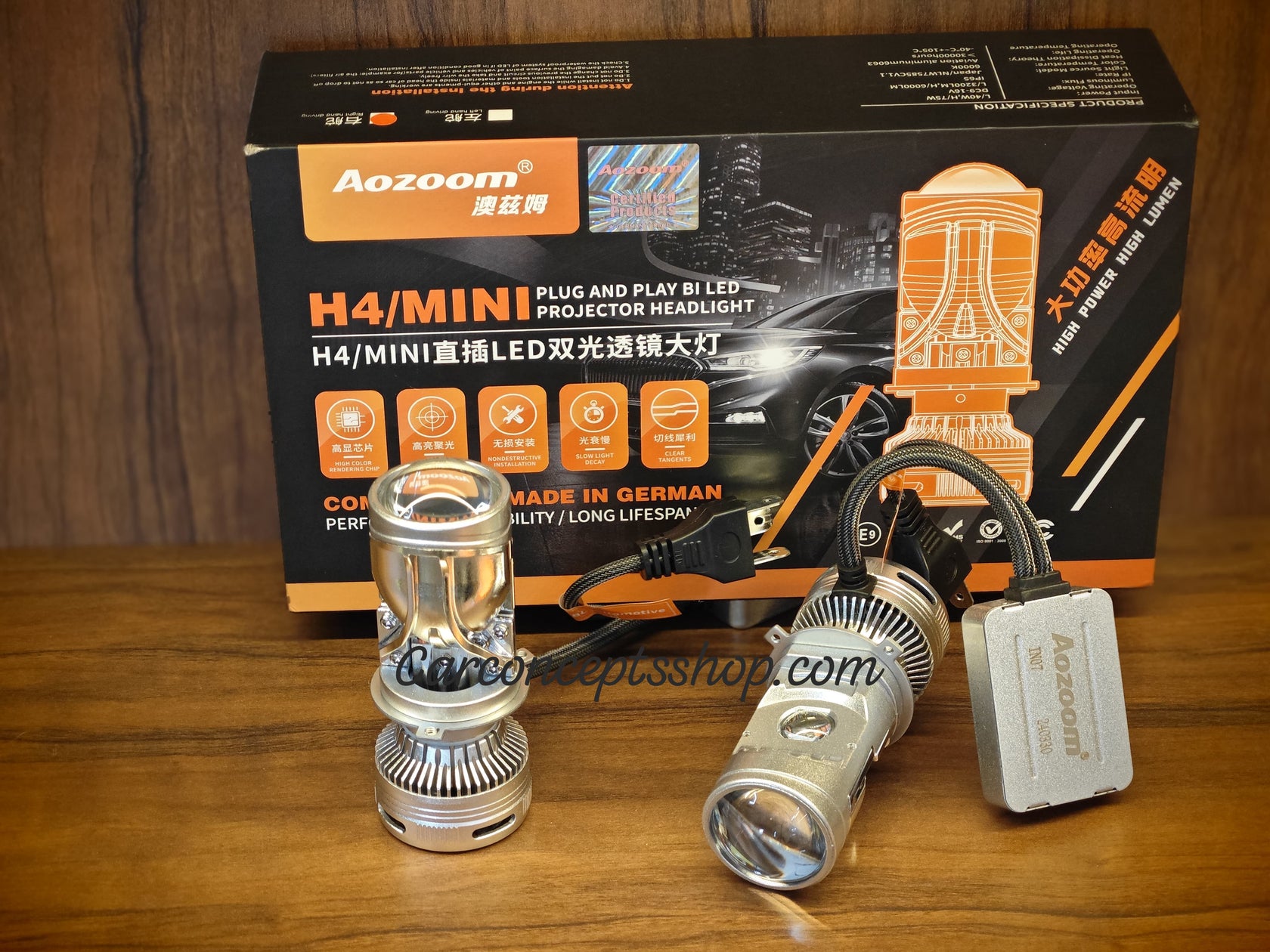 Aozoom H4 mini led projector lens ALH-01C-H4 75 watts – Car Concepts Shop